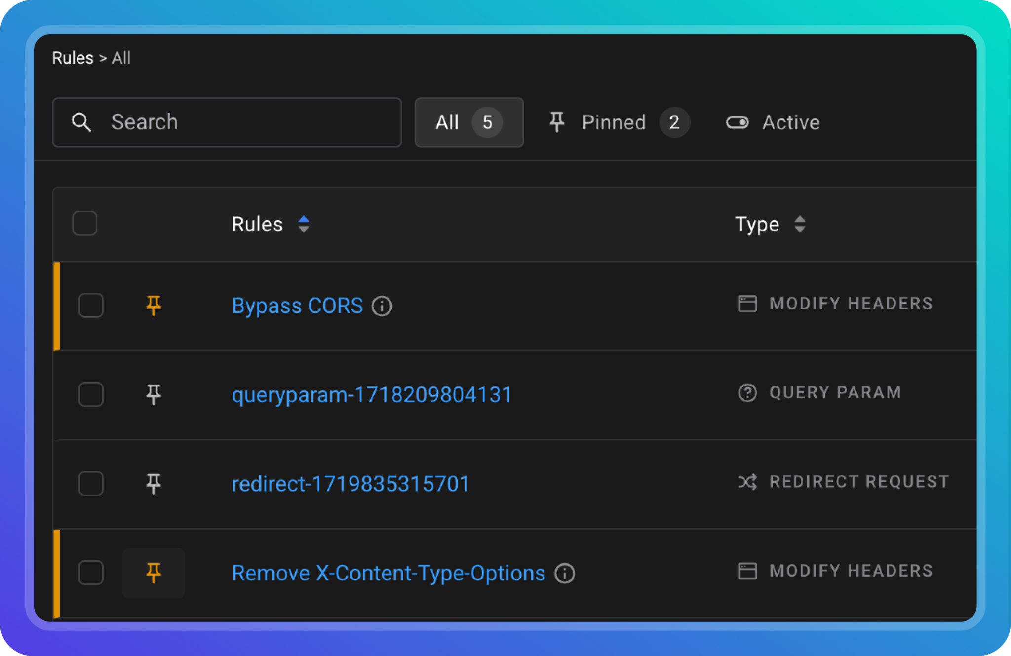How to pin rules in Requestly