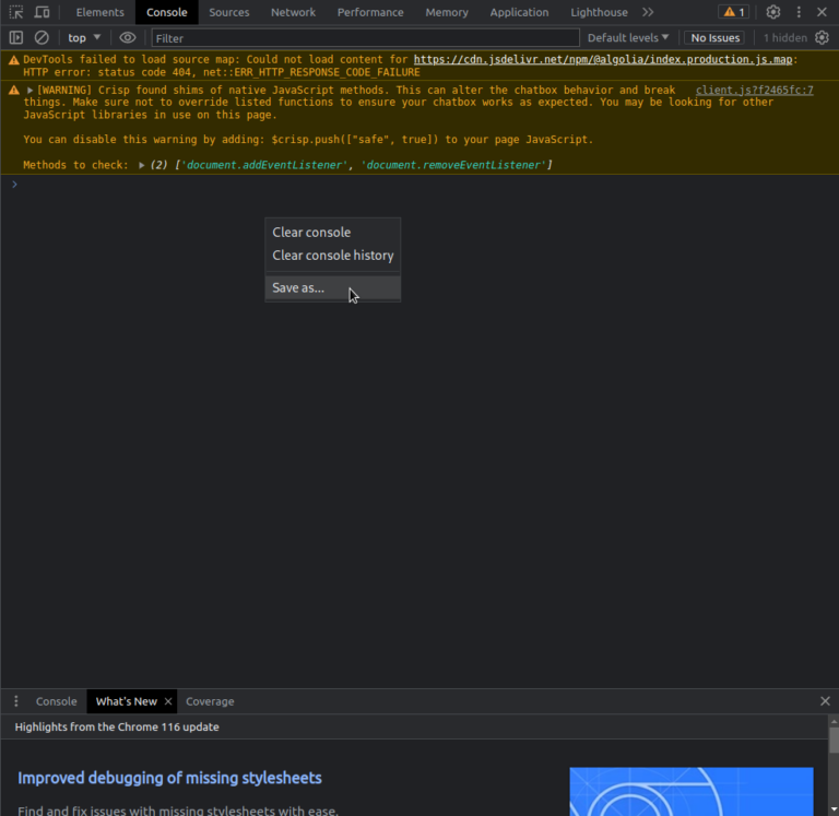 How to download console logs from a website