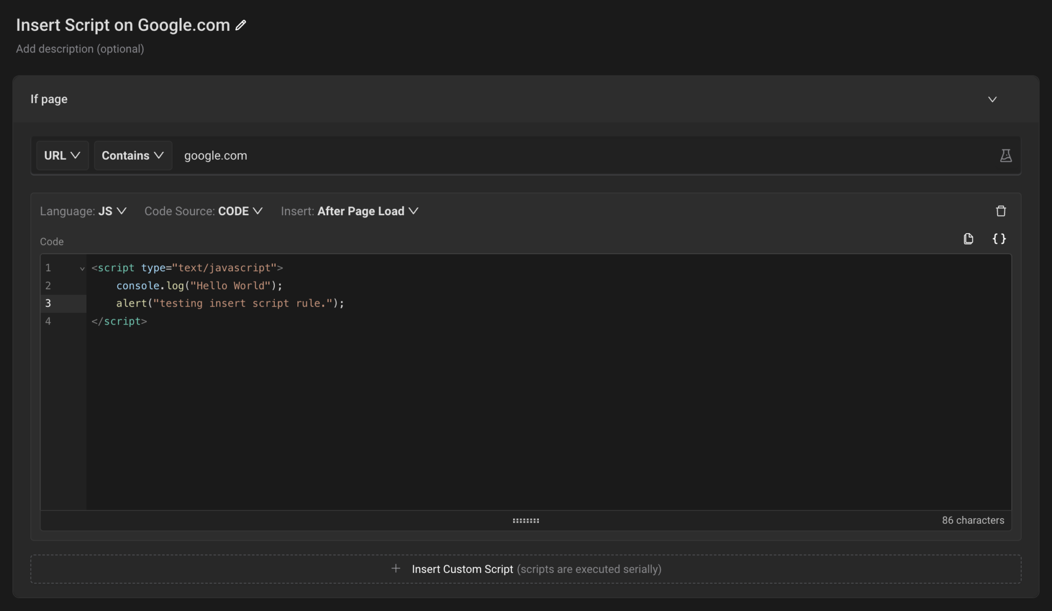 How to insert scripts dynamically in a webpage